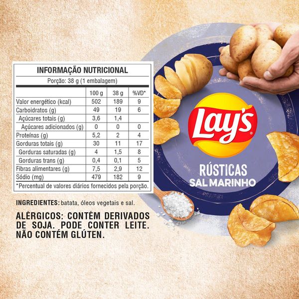 Batata Frita Lays Rustica com Sal Marinho 68g | Super Prix - superprix